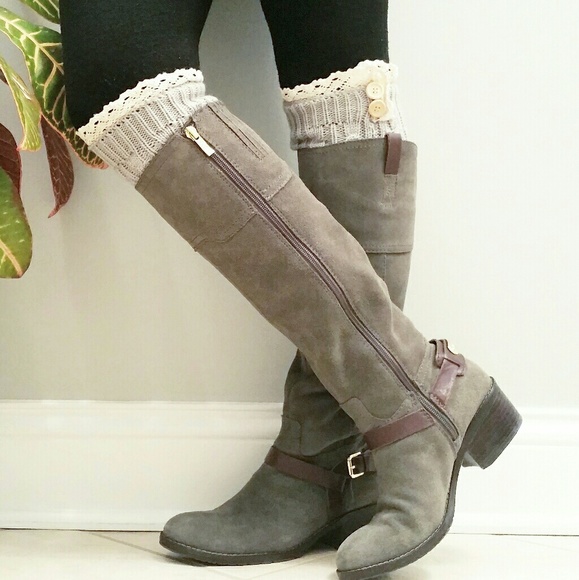 Accessories | Boot Cuffs With Lace And Buttons Light Gray | Poshmark